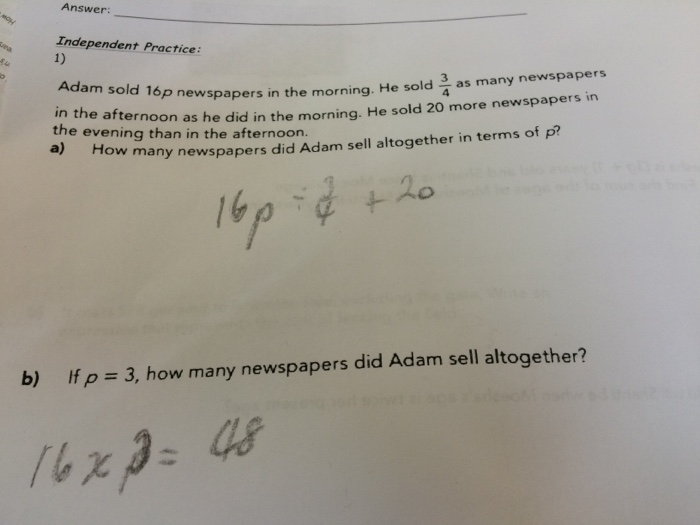 Solved Adam sold 16p newspapers in the morning. He sold 3/4 | Chegg.com