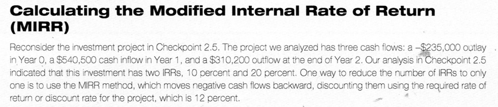 Solved Calculating the Modified Internal Rate of Return | Chegg.com