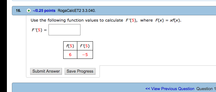 Solved Use the following function values to calculate F'(5), | Chegg.com