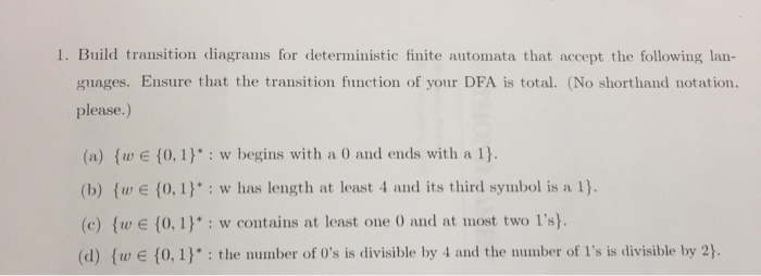 Solved Build transition diagrams for deterministic finite | Chegg.com