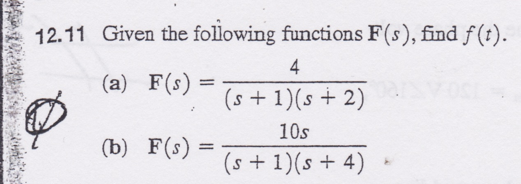 Solved Given the following functions F(s), find f(t). (a) | Chegg.com