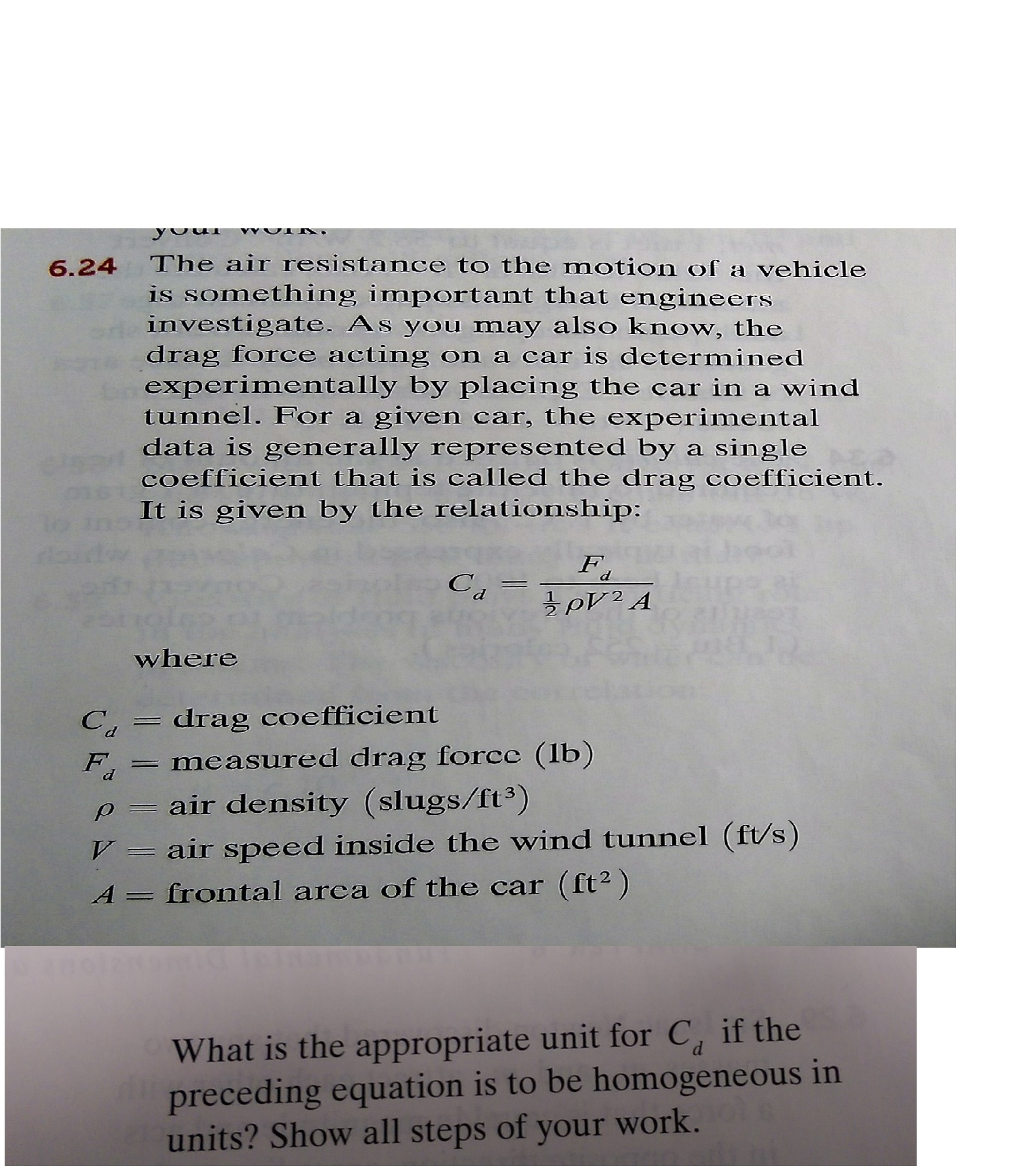 Solved 6.24 What is the appropriate unit for Cd if the | Chegg.com