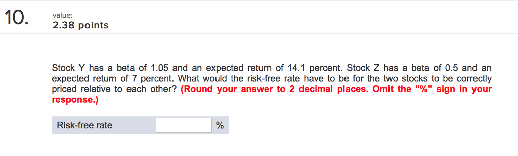 Solved Stock Y has a beta of 1.05 and an expected return of | Chegg.com