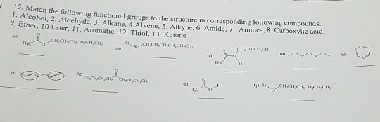 Solved 15. Match the following functional groups to the | Chegg.com