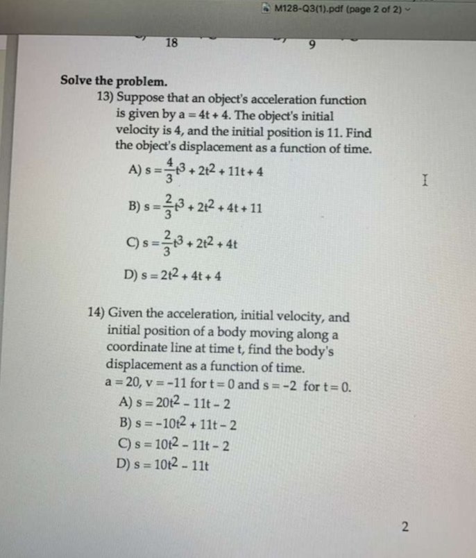 Solved Suppose That An Objects Acceleration Function Is 9300