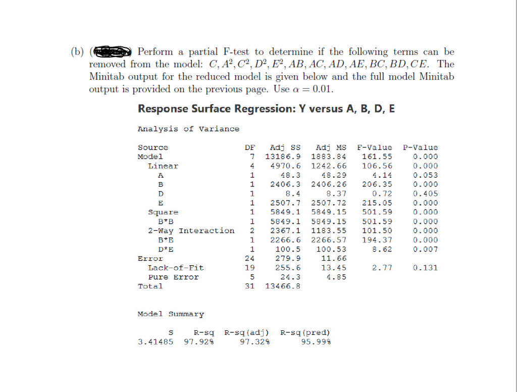 Solved A five-factor Central Composite Design experiment was | Chegg.com