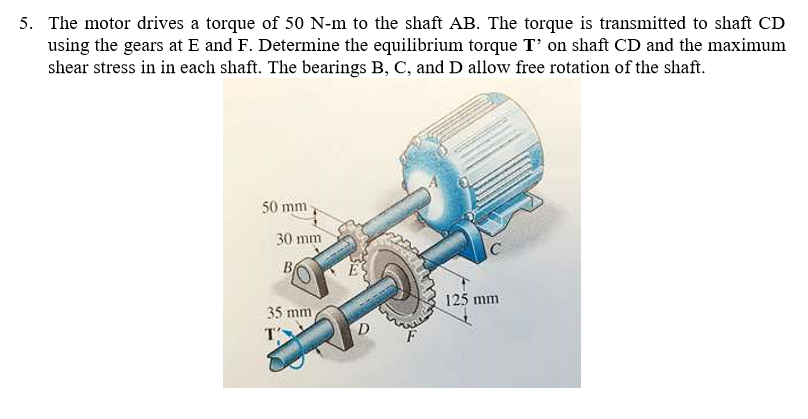 Solved The motor drives a torque of 50 N-m to the shaft AB. | Chegg.com