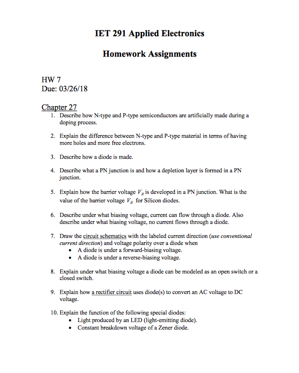 Solved IET 291 Applied Electronics Homework Assignments HW 7 | Chegg.com
