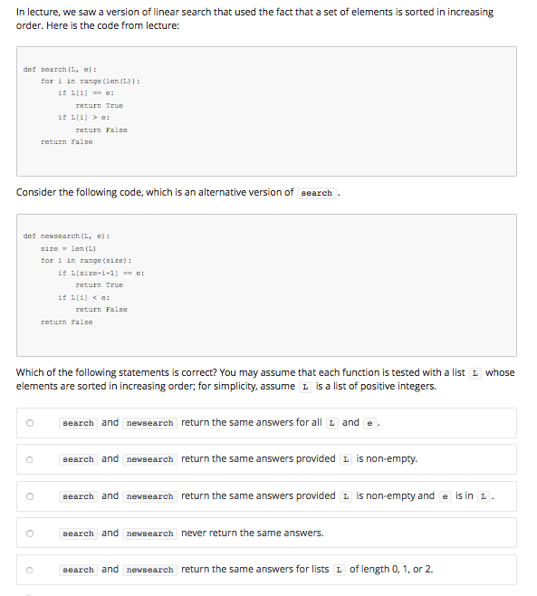 Solved In Lecture We Saw A Version Of Linear Search That