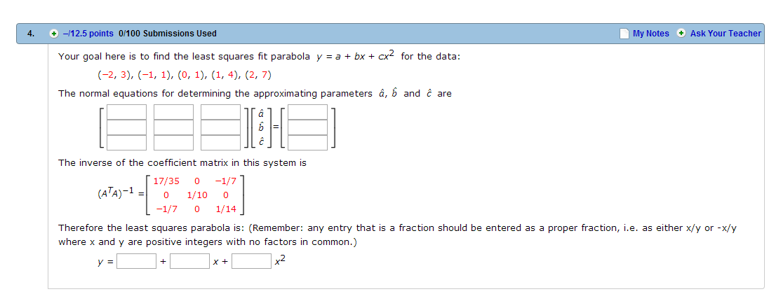 Solved Your goal here is to find the least squares fit | Chegg.com