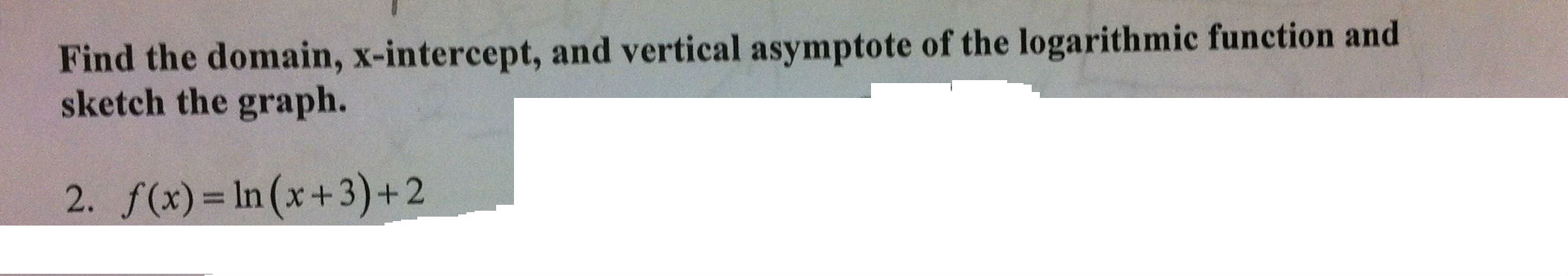 Solved Find the domain, x-intercept, and vertical asymptote | Chegg.com
