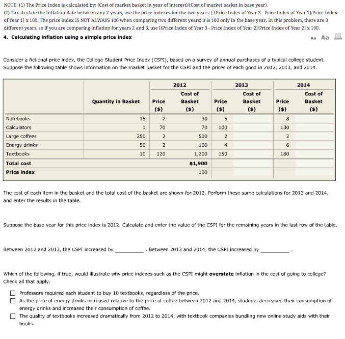 Solved NOTE! (1) The Price Index is calculated by: (Cost of | Chegg.com