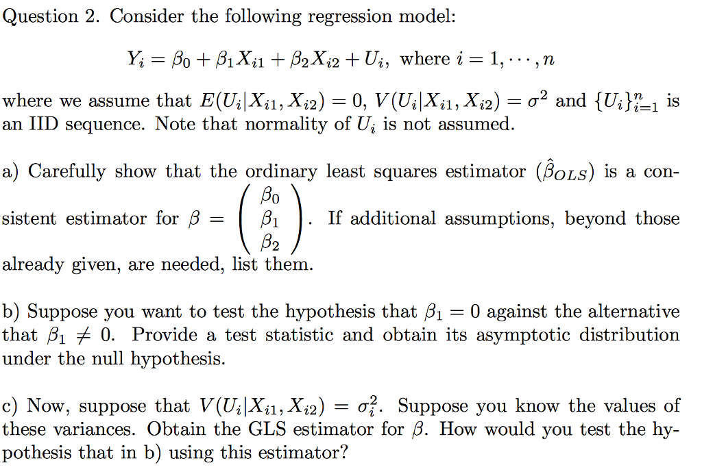 Consider the following regression model Yi = beta _0 | Chegg.com