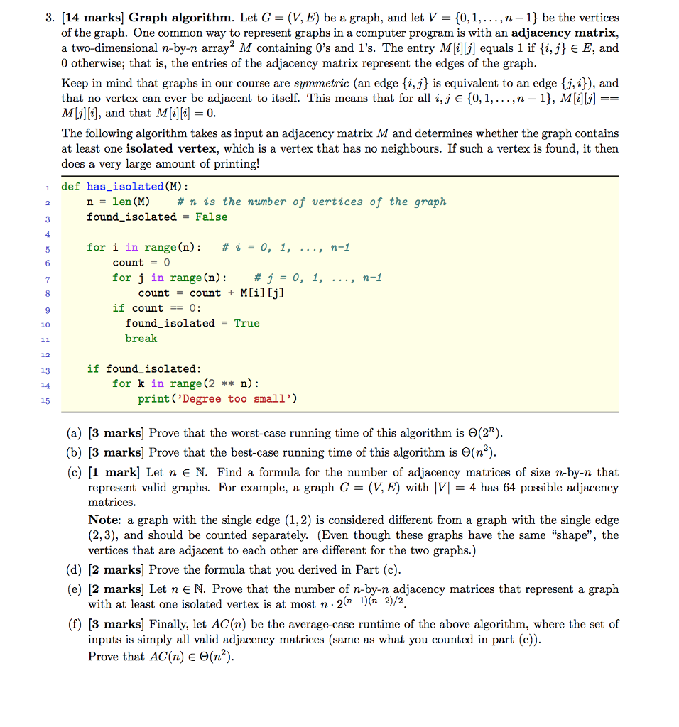 Solved 3. [14 marks] Graph algorithm. Let G-(V. E) be a | Chegg.com