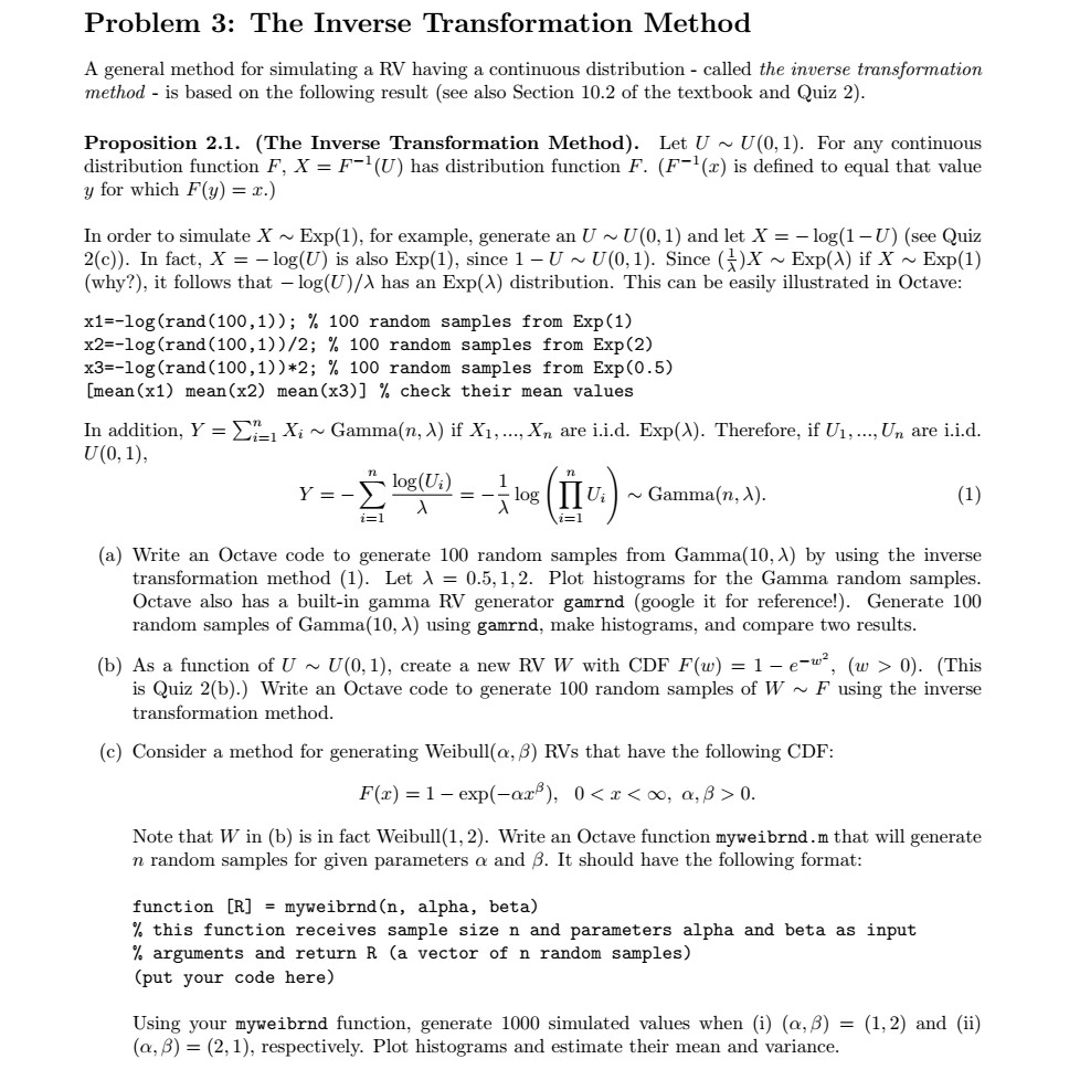 Problem 3 The Inverse Transformation Method A 