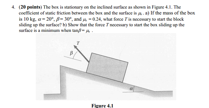 Solved 4. (20 points) The box is stationary on the inclined | Chegg.com
