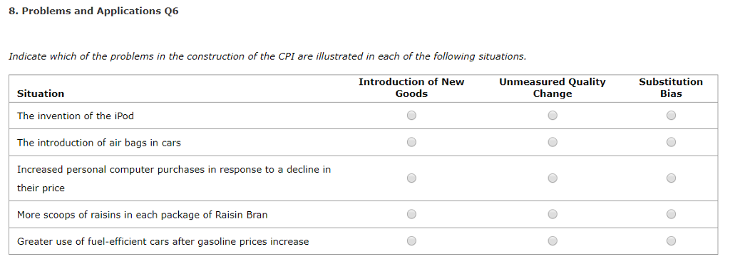 Solved 8. Problems and Applications Q6 Indicate which of the | Chegg.com