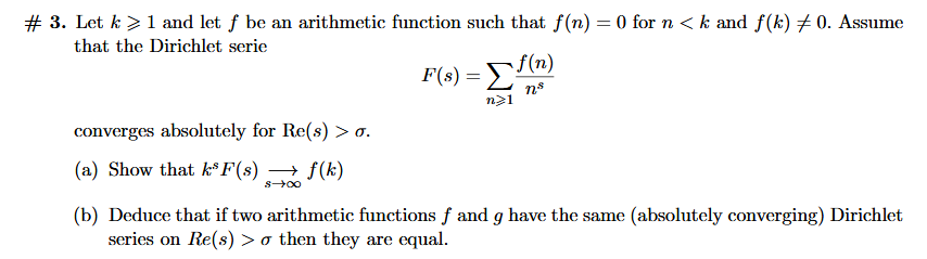Solved # 3, Let k > 1 and let f be an arithmetic function | Chegg.com