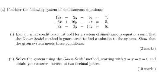 Solved (a) Consider the following system of simultaneous | Chegg.com