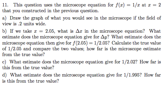 Solved This question uses the microscope equation for f(x) = | Chegg.com
