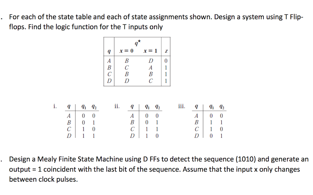 Solved For each of the state table and each of state | Chegg.com