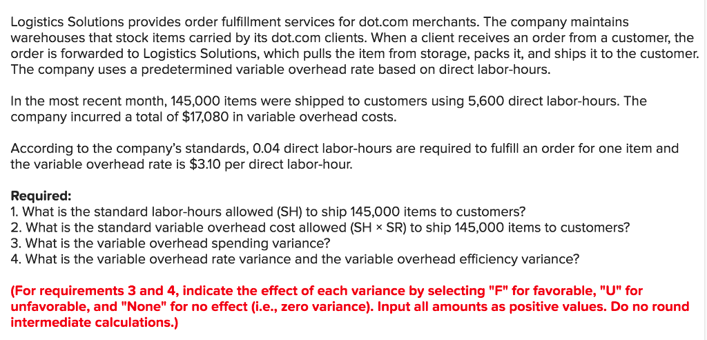 Solved Logistics Solutions provides order fulfillment | Chegg.com