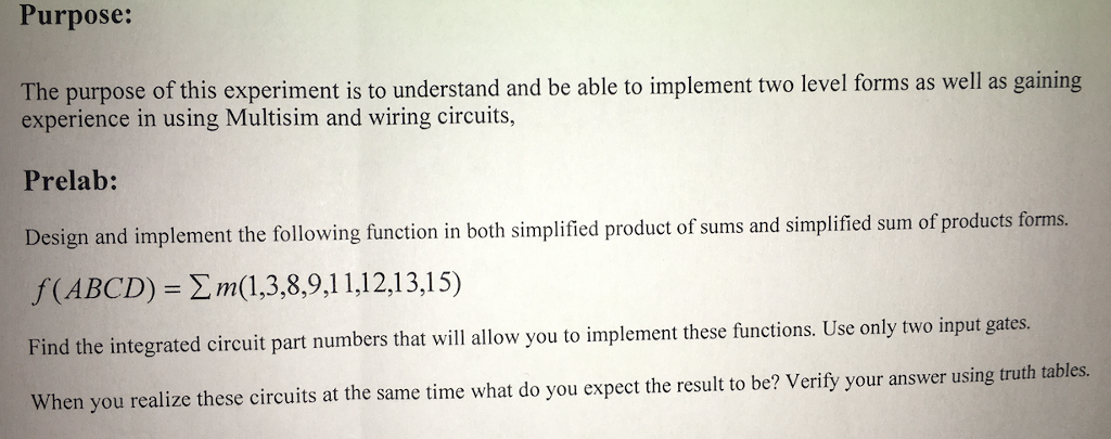 Solved The purpose of this experiment is to understand and | Chegg.com