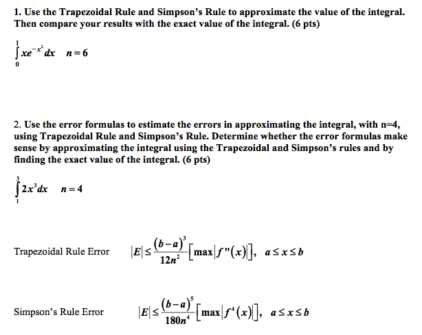 Solved Use the Trapezoidal Rule and Simpson's Rule to | Chegg.com