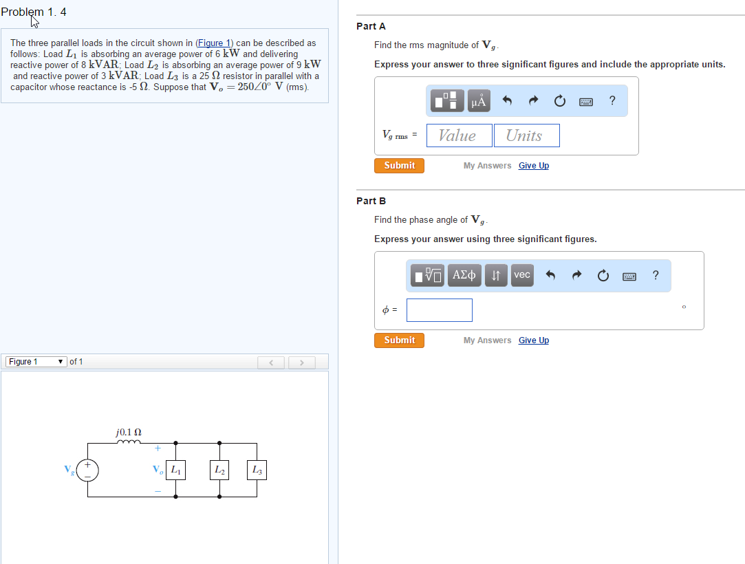 Solved The three parallel loads in the circuit shown in | Chegg.com