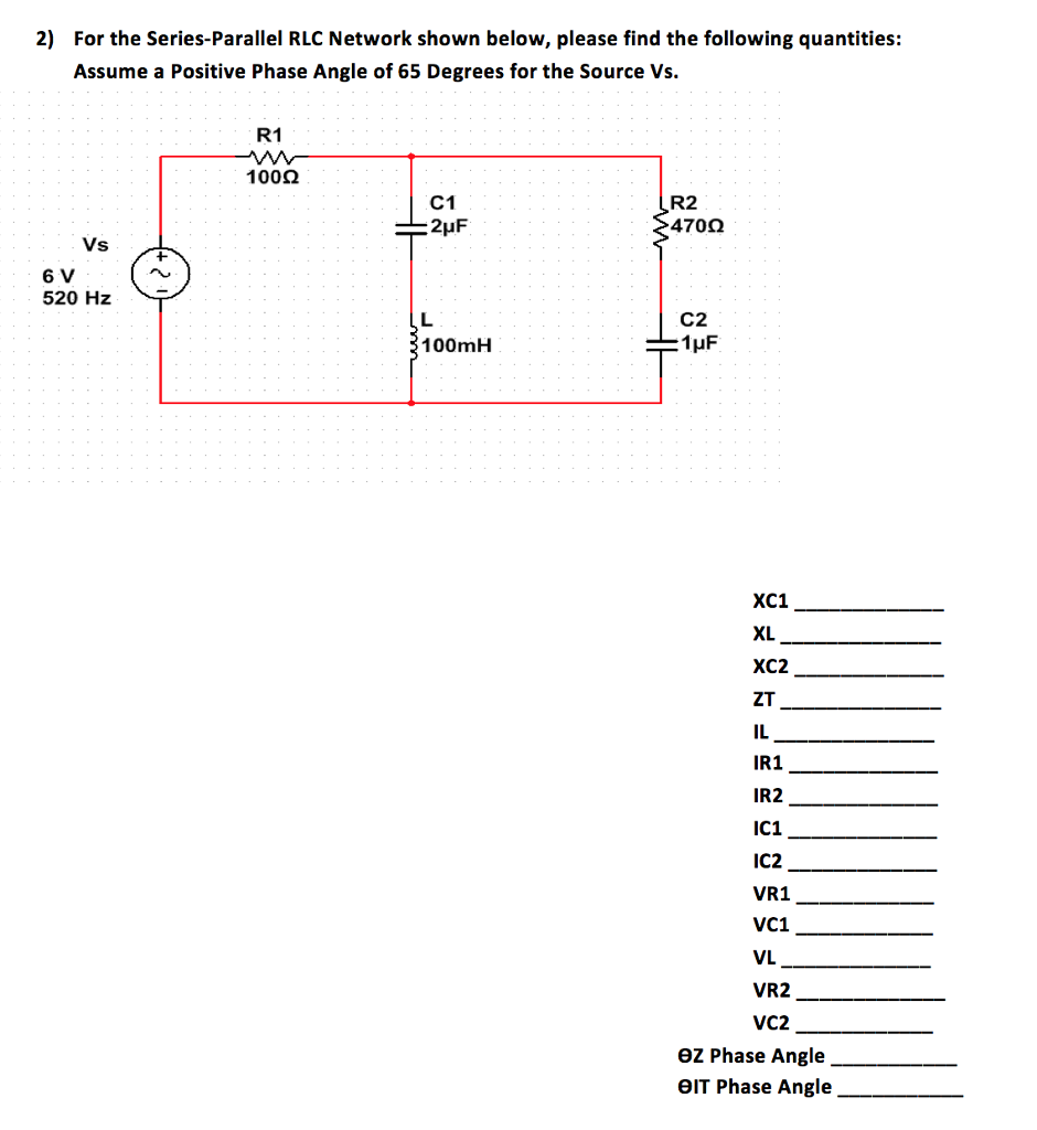 Solved For the Series-Parallel RLC Network shown below, | Chegg.com