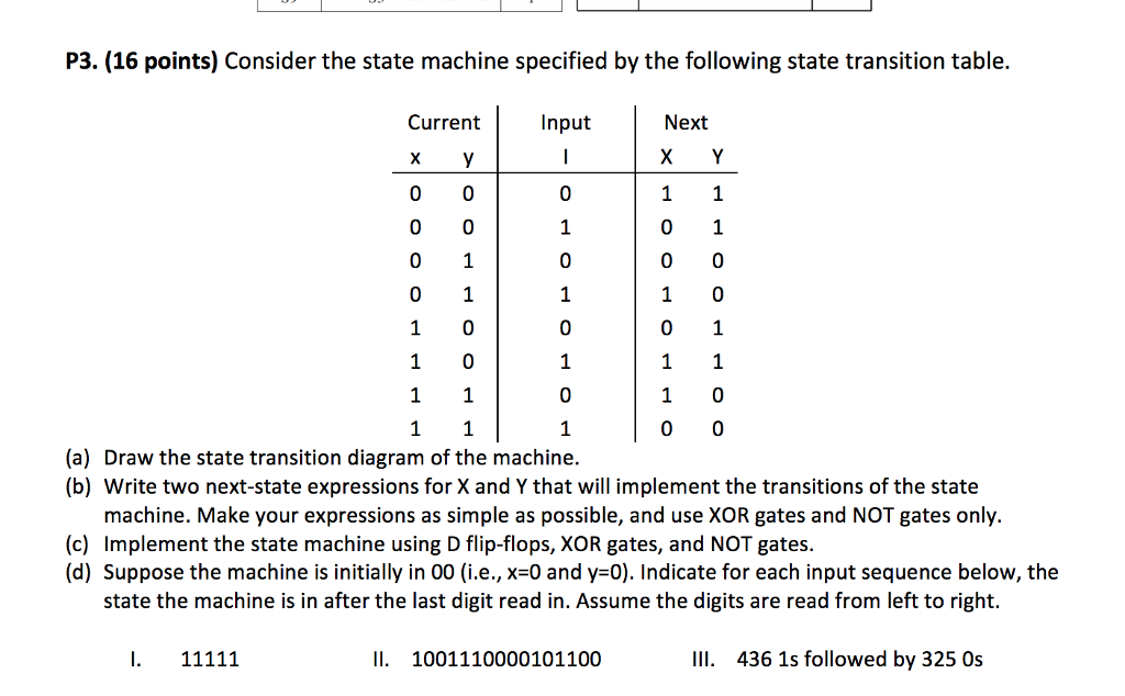 Solved P3. (16 points) Consider the state machine specified | Chegg.com