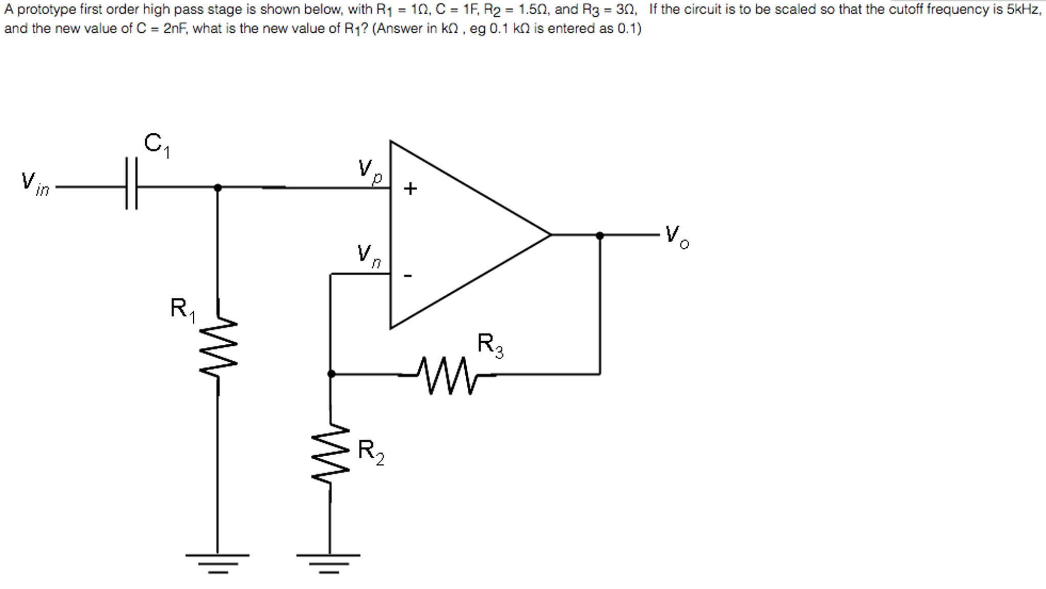 Solved A prototype first order high pass stage is shown | Chegg.com