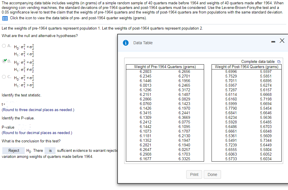 Solved The accompanying data table includes weights (in | Chegg.com