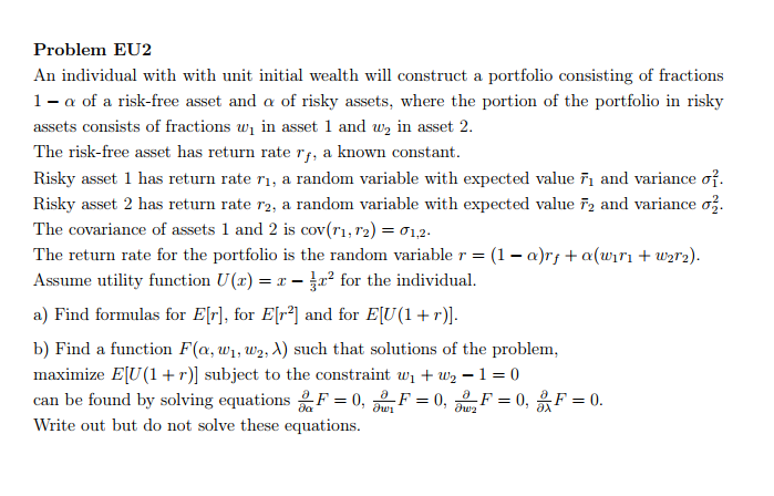 Solved Portfolios/Utility Functions. Do part (a) carefully | Chegg.com