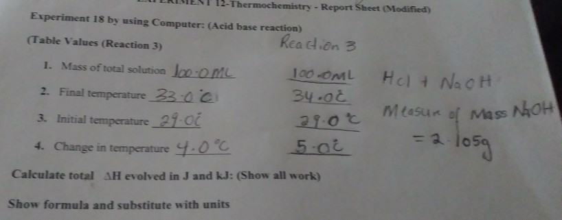 Solved En Ekl M EN I 12-Thermochemistry-Report Sheet | Chegg.com
