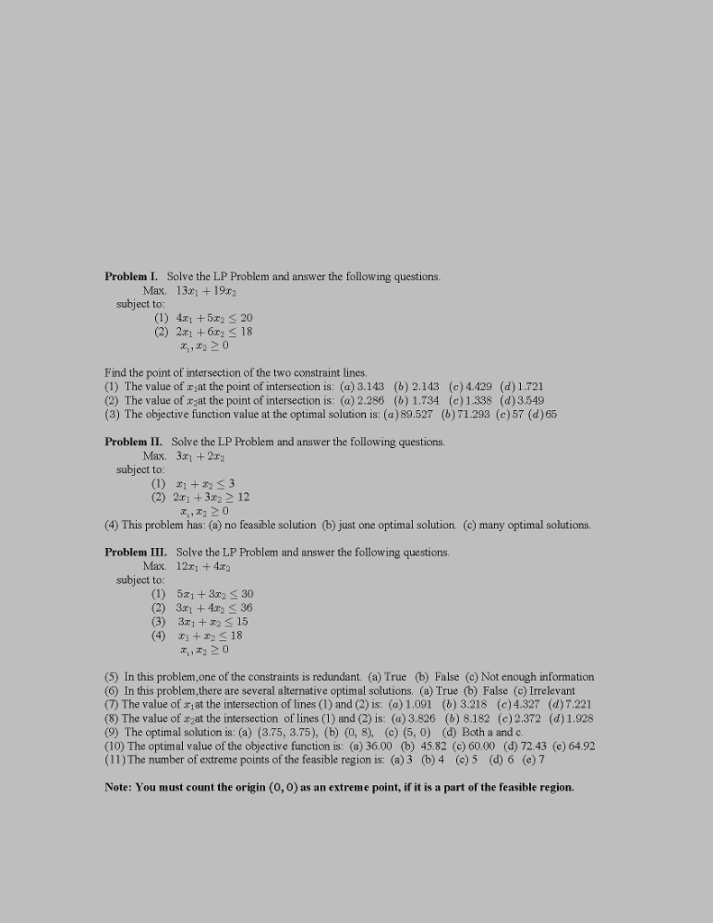 Solved Solve the LP Problem and answer the following | Chegg.com