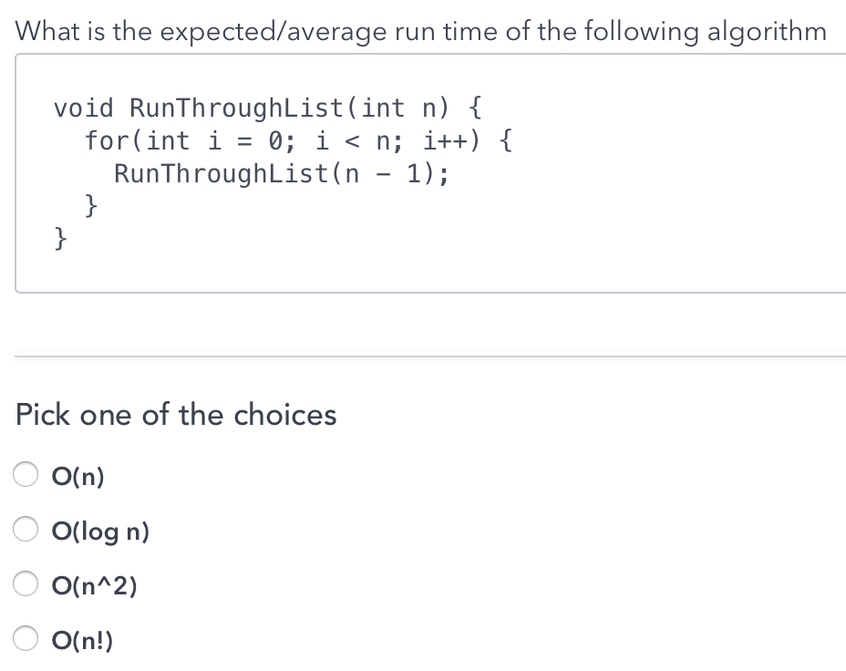 Solved What is the expected/average run time of the | Chegg.com