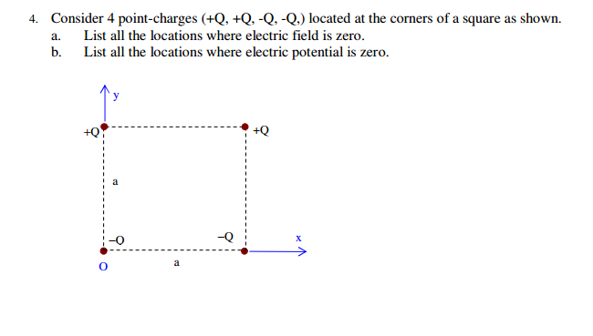 Solved 4. Consider 4 point-charges (+Q, +Q, -Q, -Q,) located | Chegg.com