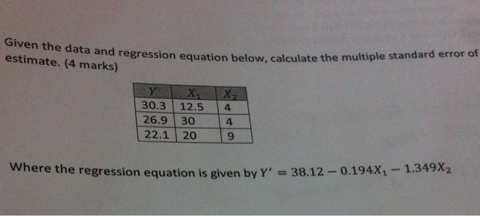 Solved Given the data and regression equation below, | Chegg.com