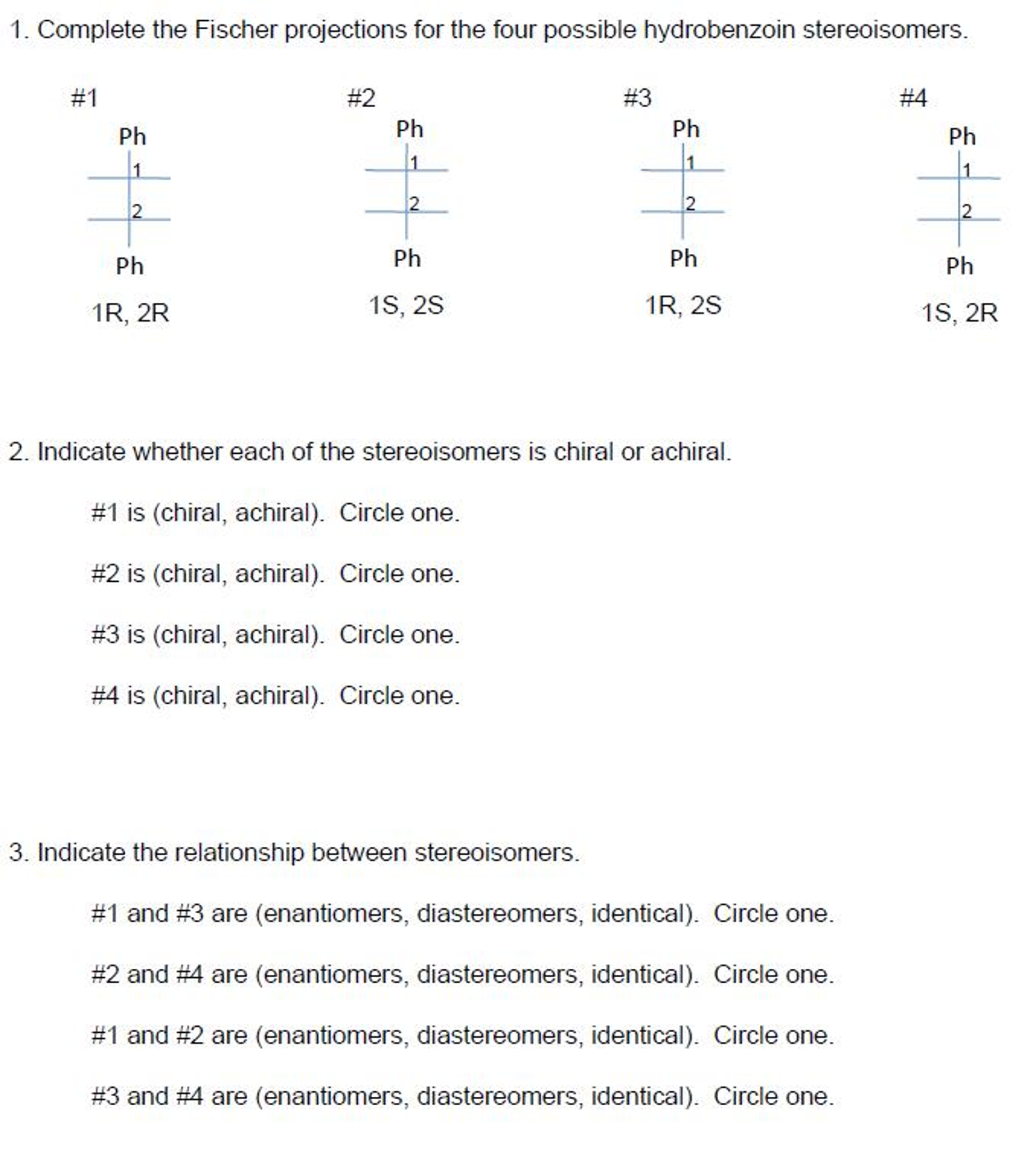 Solved Complete the Fischer projections for the four | Chegg.com