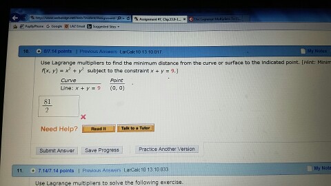 Solved Use Lagrange multipliers to find the minimum distance | Chegg.com
