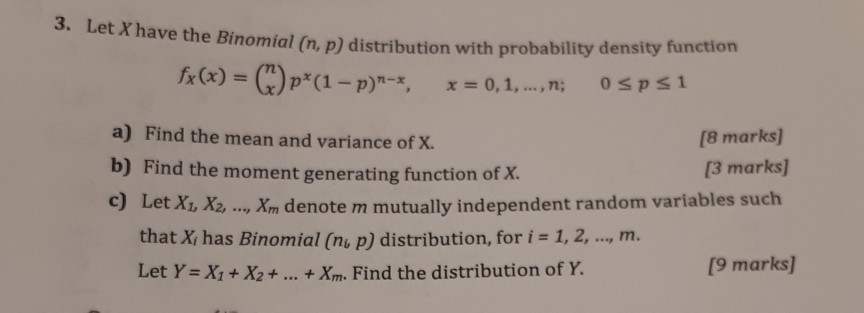 Solved et.have the Bin the Binomial (n, p) distribution with | Chegg.com