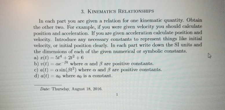 Solved 3. KINEMATICS RELATIONSHIPS In each part you are | Chegg.com