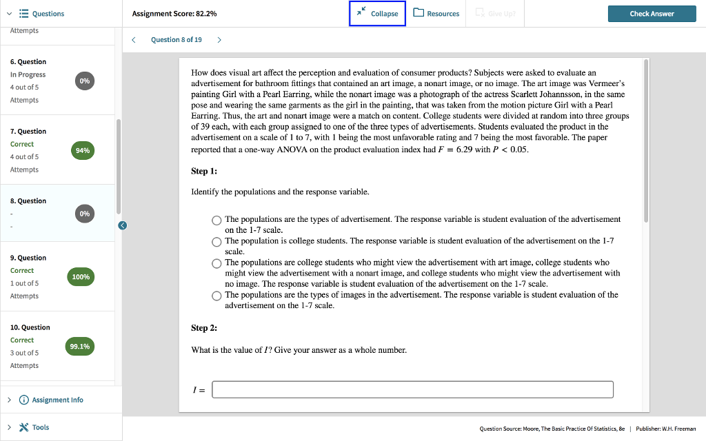 Solved Questions Assignment Score: 82.2% Collapse Resources | Chegg.com