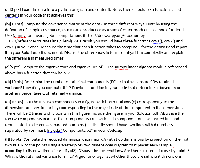 (a)[5 pts] Load the data into a python program and | Chegg.com