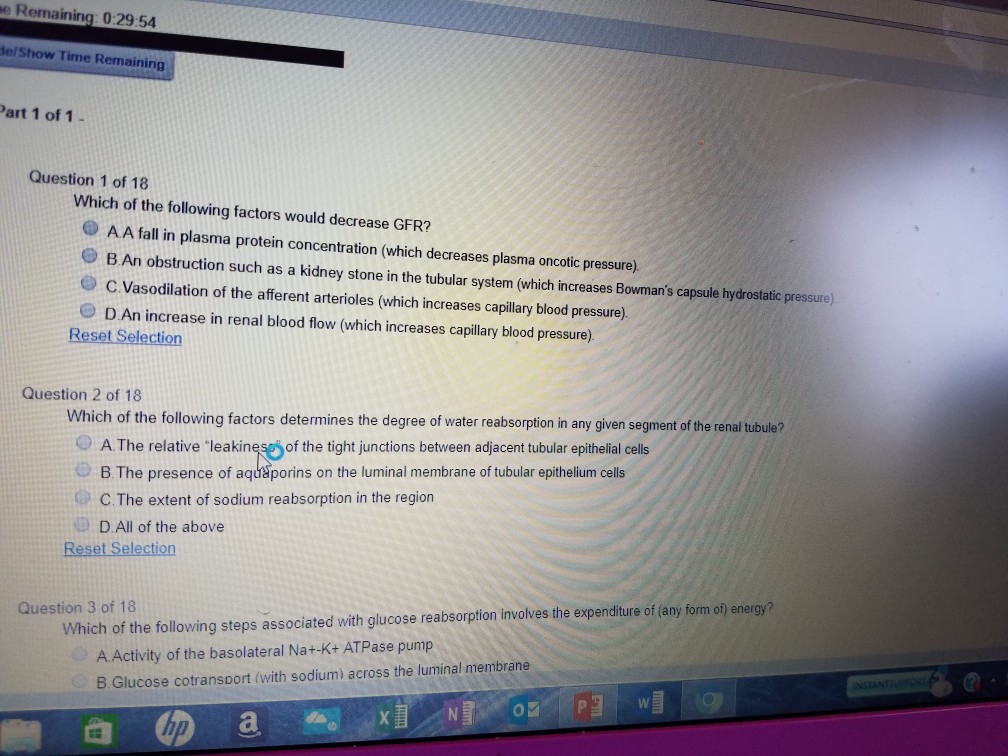 Solved Which of the following factors would decrease GFR? | Chegg.com