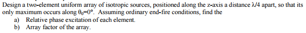 Solved Design a two-element uniform array of isotropic | Chegg.com