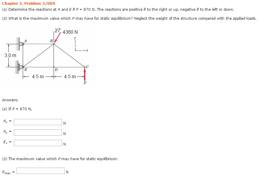 Solved Determine The Reactions At A And E If P 870 N The