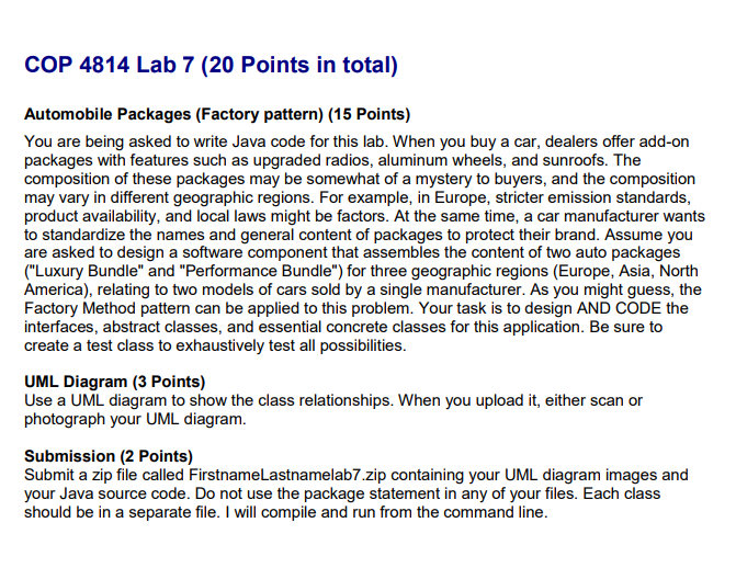 Solved COP 4814 Lab 7 (20 Points in total) Automobile | Chegg.com