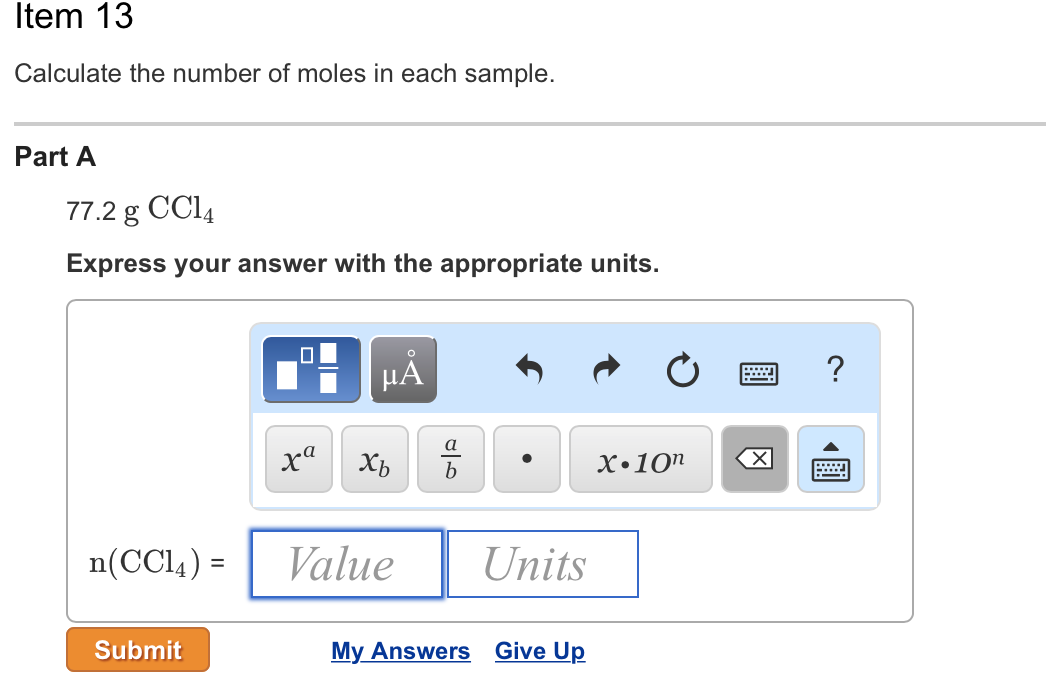 Solved Item 13 Calculate The Number Of Moles In Each Sample